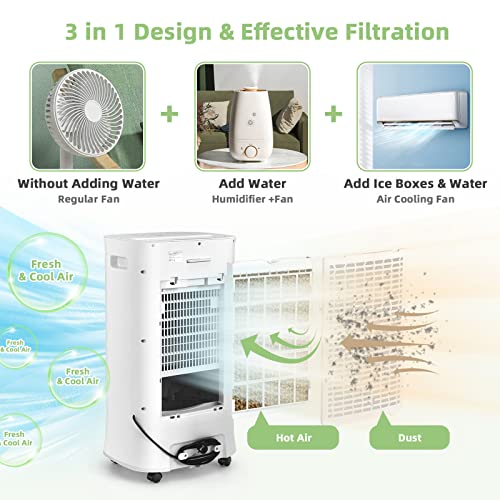 COSTWAY Evaporative Air Cooler, Portable Cooling Fan & Humidifier with Remote, 15H Timer, 63° Oscillation, 3 Modes, 3 Speeds, 2.6 Gal Water Tank, LED Display, Quiet Swamp Cooler for Bedroom Office