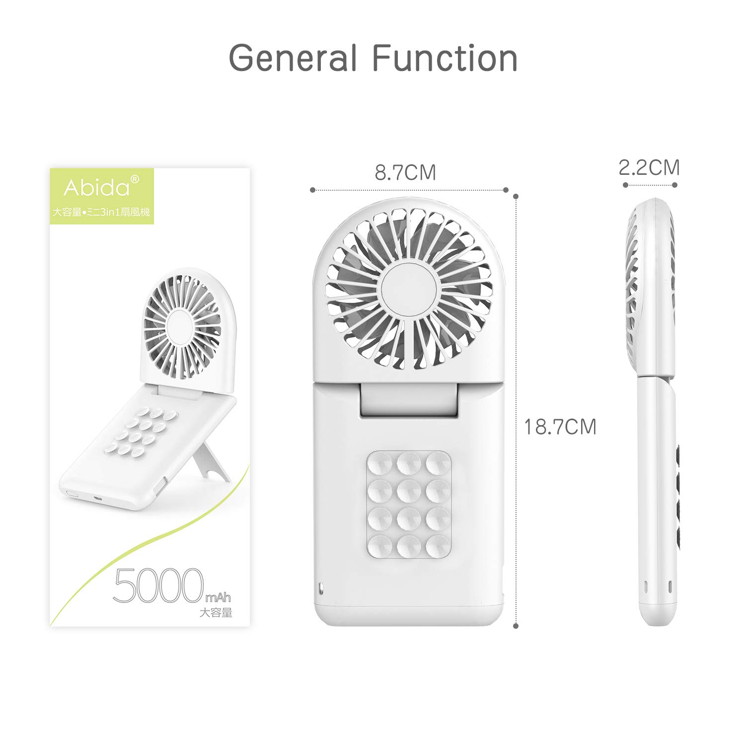 Abida Mini Handheld Fan, USB Rechargeable Multi-function Fan with 3 Adjustable Speeds, Small Desk Cooling Face Fan For Home Camping Disney Travel