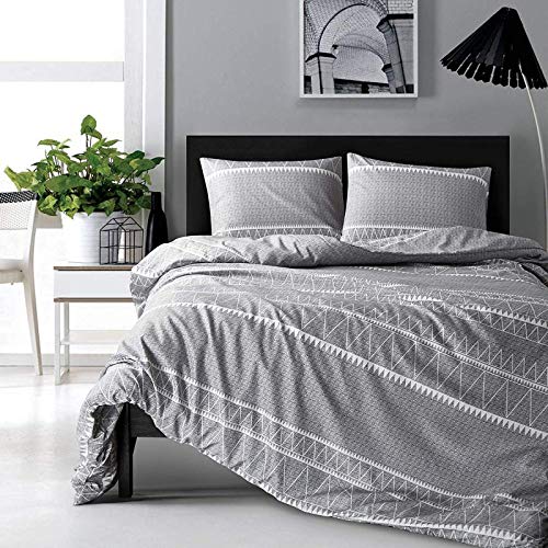 HYPREST Bohemian Queen Duvet Cover Set Lightweight Soft Grey Triangle 3PC Comforter Cover Set Hotel Quality Bedding Set - Oeko-TEX Certificated