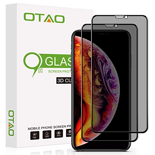 OTAO Privacy Screen Protector for iPhone 11 Pro Max/iPhone Xs Max 6.5 Inch True 28°Anti Spy Tempered Glass Full-Coverage (2-pack)