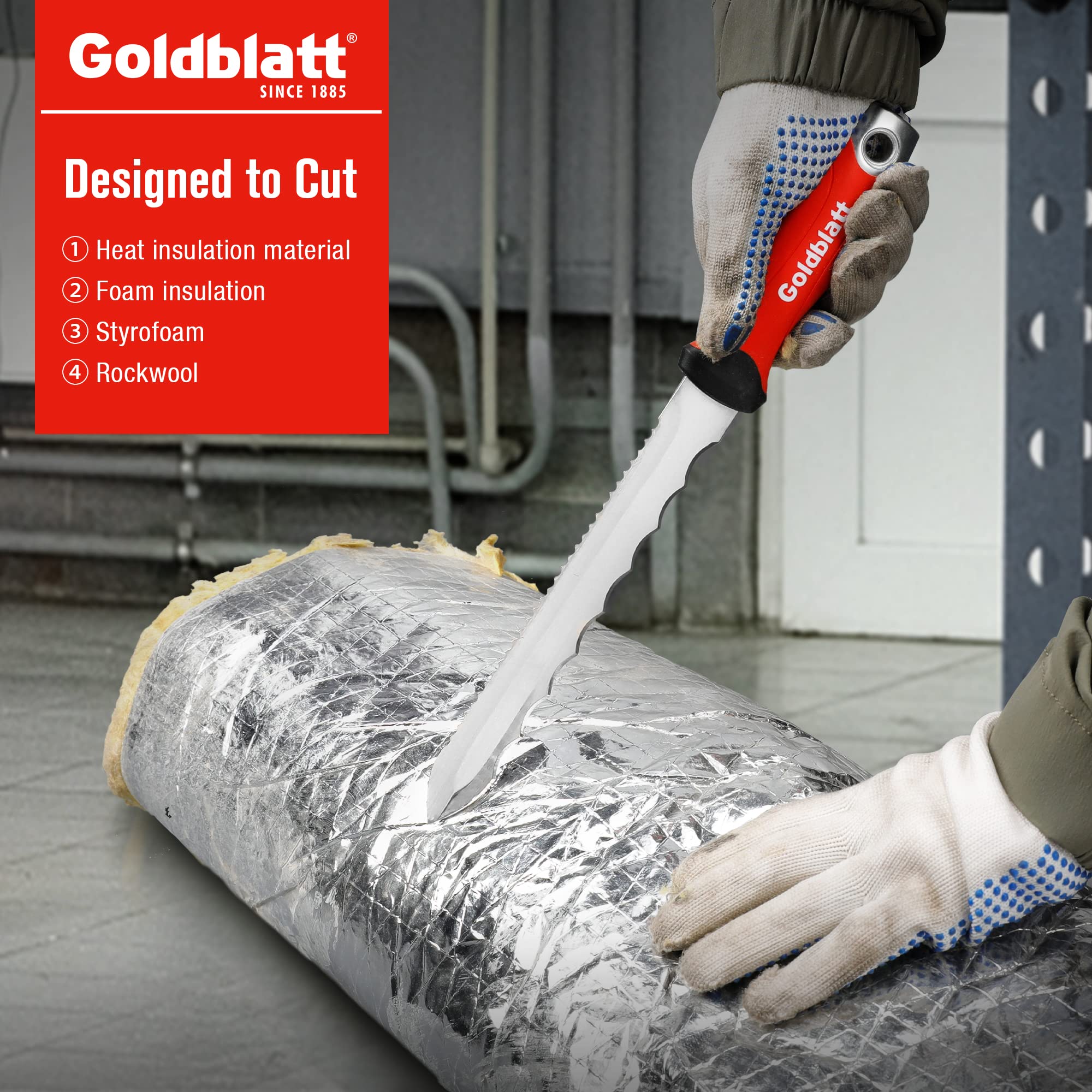 Goldblatt Insulation Knife, 8 Inch Stainless Steel Blade - Serrated Sharp Double Side Utility Knife Tool for Cutting Heat Material, Styrofoam - Rockwool Sod Cutter Lawn Repair Garden Knife