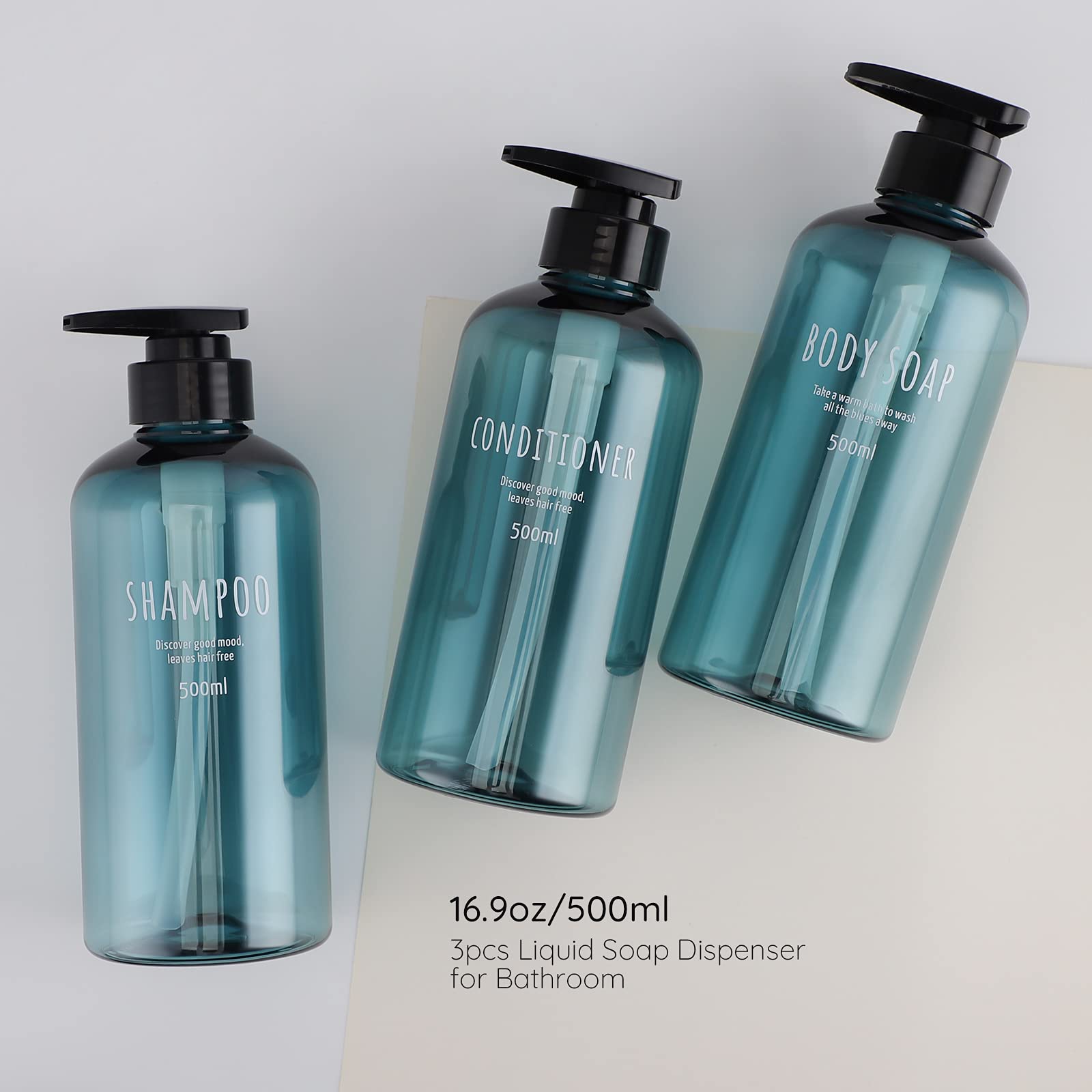 Segbeauty Shampoo Bottles with Pump, 16oz Empty Refillable Shower Bottle, 3 Pack 500ml Plastic Reusable Squeeze Lotion Dispenser for Shampoo and Conditioner Body Wash Liquid Soap Gel Bathroom Hotel