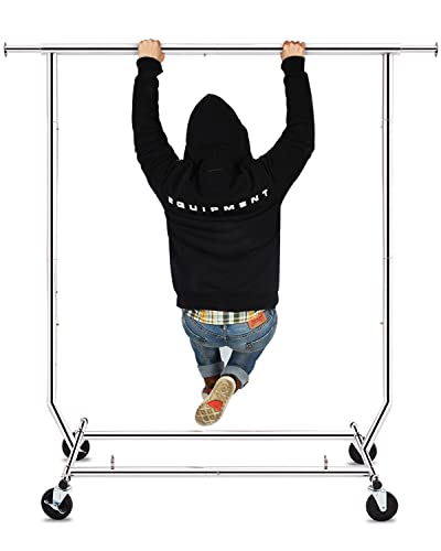 HOKEEPER 250 Lbs Load Capacity Clothes Hanging Garment Racks Portable Heavy Duty Commercial Grade Clothing Rack with Wheels, Chrome Finish