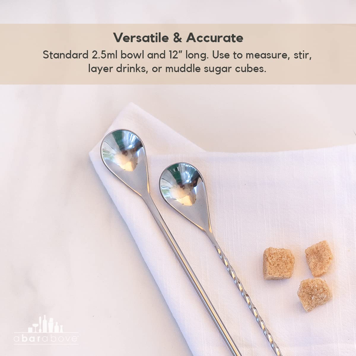 A Bar Above Bar Spoon Set – Drink Mixing Spoons for Mixing Glass or Shaker – Stainless Steel Cocktail Stirrer Set – Heavyweight Drink Stirrers – Professional-Quality Mixing Spoon Set (12”, Set of 2)