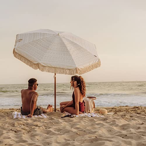 BEACH STATE Summerland 6.5 Feet Beach Umbrella with Fringe - Outdoor Umbrella - UV50+ Sun Protection (Laguna)
