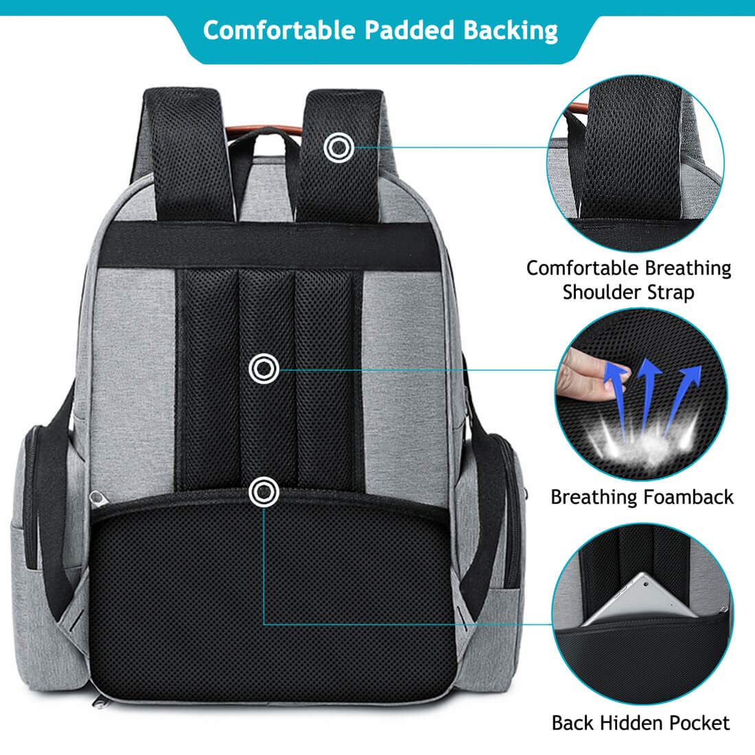 Abonnyc Diaper Bag Backpack Waterproof Diaper Backpack Nappy Tote Bags Large Capacity Fit Stroller,Unisex and Stylish,Gray