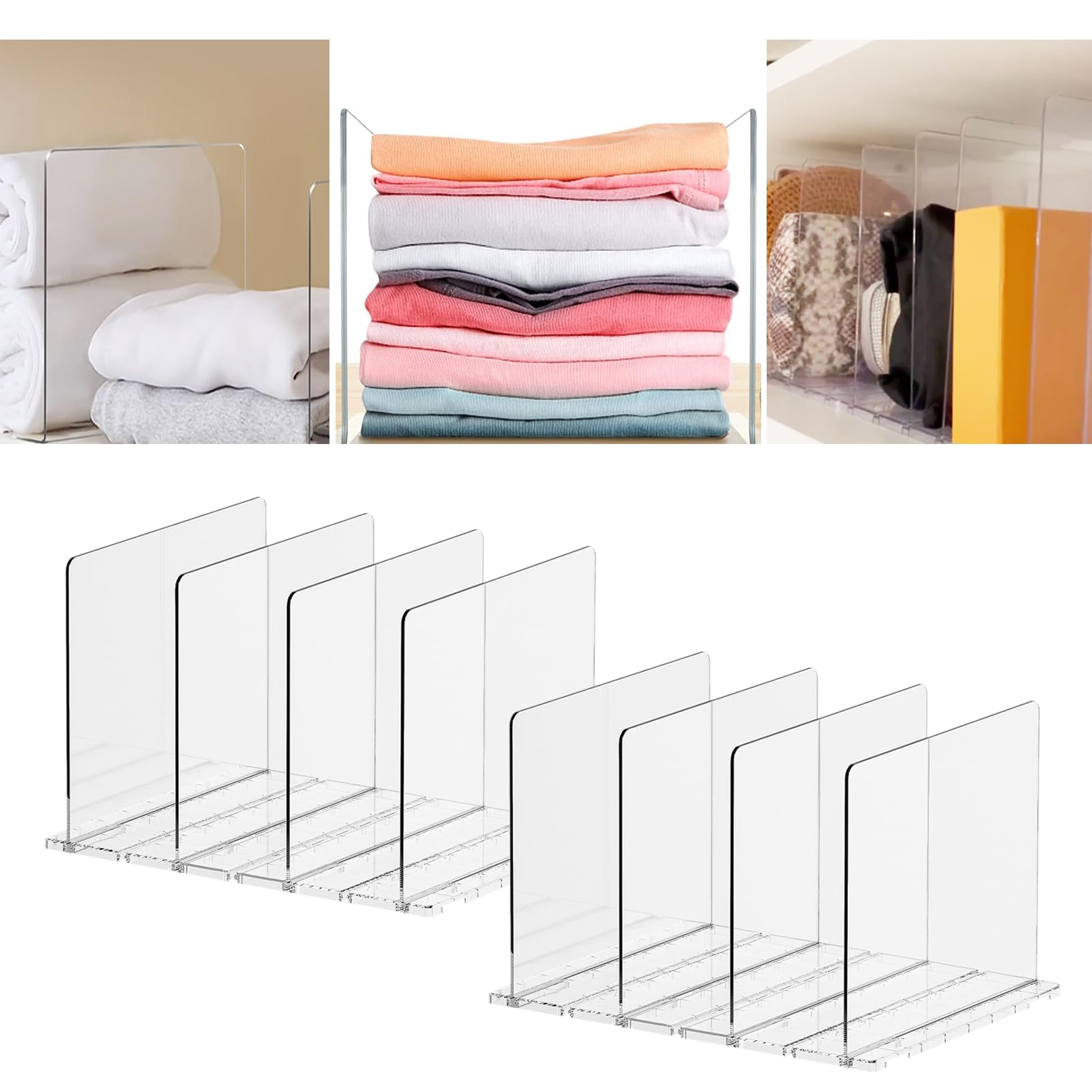 Adjustable Plastic Shelf Divider, Purse Storage Organizer for Closet, Clear Handbag Shelf Divider, Kitchen Separator Storage Organizer,Bookshelf Separators Dividers,8 pcs Clothes Organizer for Bedroom