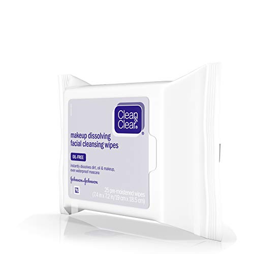 Clean & Clear Oil-Free Makeup Dissolving Facial Cleansing Wipes to Remove Dirt, Oil, Makeup & Waterproof Mascara, 25 ct.