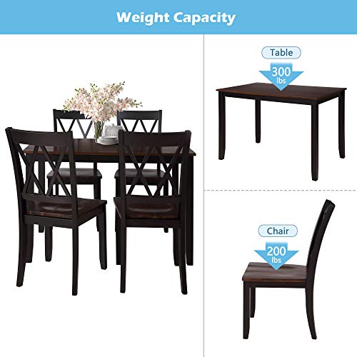 BEDGJH 5-Piece Wood Dining Table Set, Kitchen & Dining Room Furniture-1 Solid Wood Round Table w/ 4 Cross Back Chairs for Breakfast Lunch Dinner Living Space (Black+Cherry)