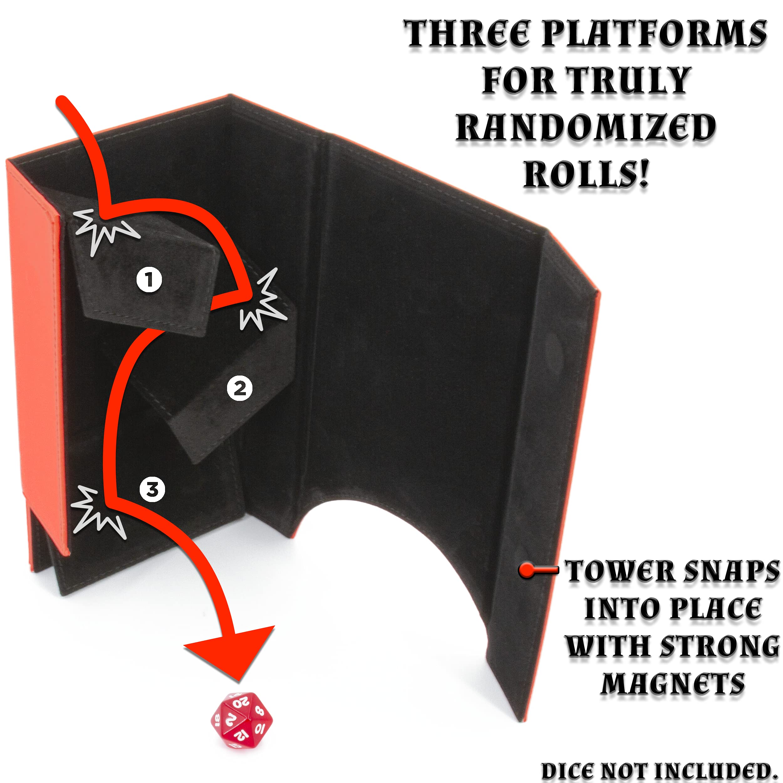 CASEMATIX Portable Dice Tower and Tray Set with Non-Scratch Felt Interior - Folding 8" Auto Dice Roller Dice Rolling Tower forRandom Dice Rolling with Board Games, D&D and RPGs