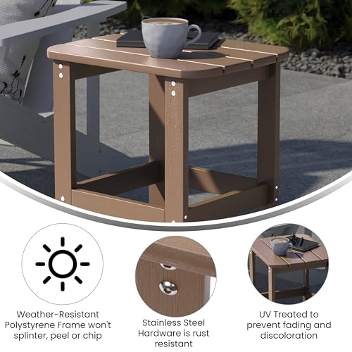 Flash Furniture Charlestown Tiered Commercial Poly Resin Adirondack Side Table - Natural Cedar - All-Weather - Indoor/Outdoor