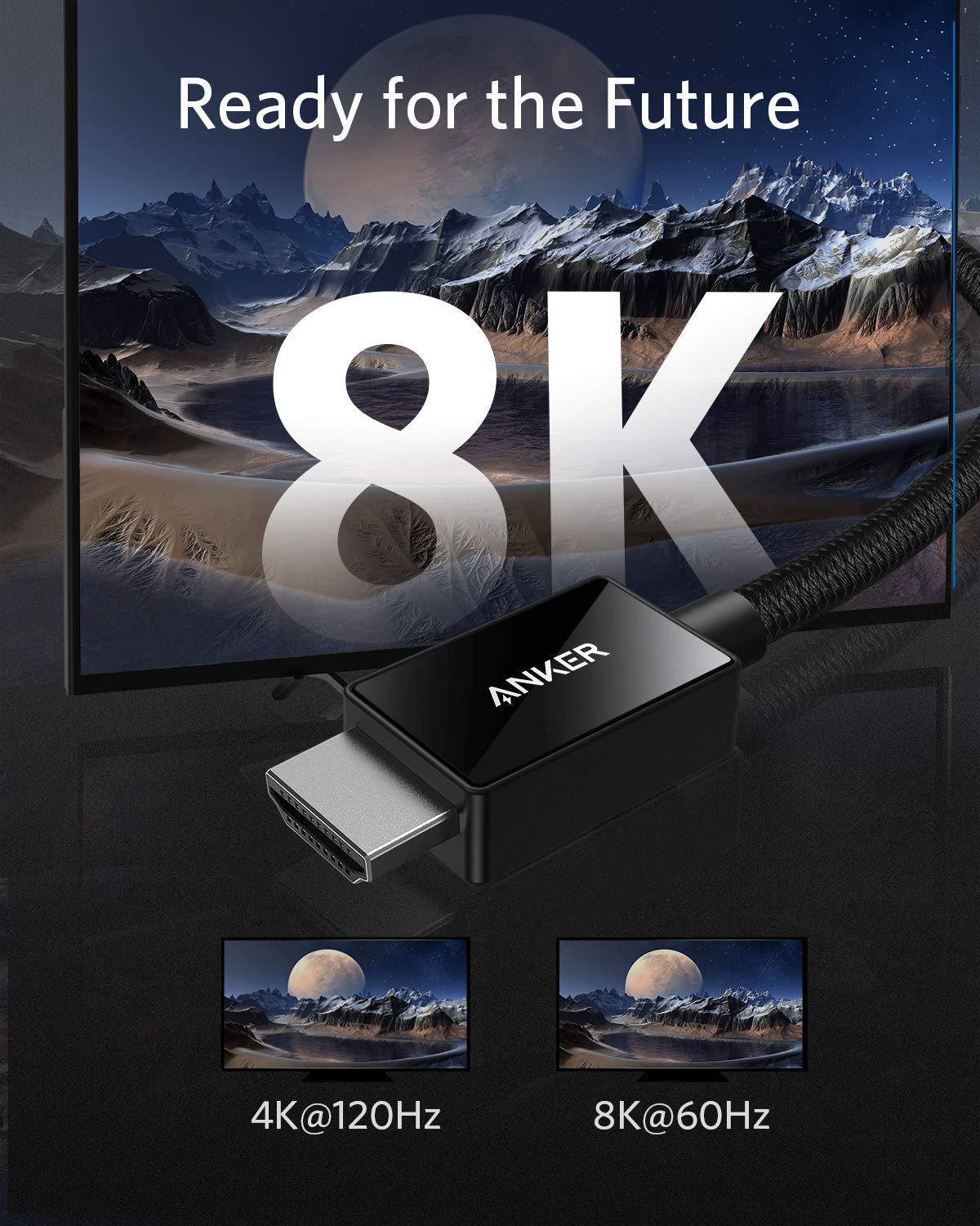 Anker USB C Hub, 556 USB-C Hub (USB4, 8-in-1) with 1.6ft USB4 Cable, 8K HDMI and DisplayPort & 8K@60Hz HDMI Cable, Ultra High Speed 4K@120Hz 48Gbps 6.6 ft & New Nylon USB C to USB C Cable 100W 10ft