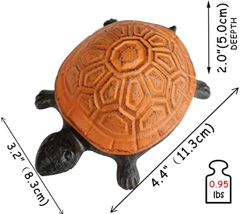 BSTGIFTS Cast Iron Turtle Key Hider - Spare Key Holder - Garden Decoration Turtle, Jewelry Trinkets Box for Key, Ear Studs, Ring, Paper Clip (Orange Red)