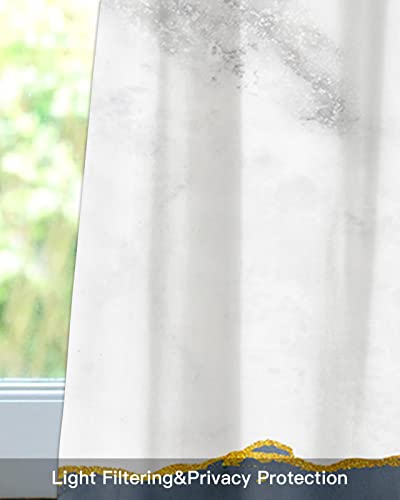 COLCE Valances for Windows Wild Marble Pattern Gold Blue White Ombre Curtain Valance for Kitchen Basement Window Curtain Decorative Rod Pocket Short Winow Valance Curtains 60" W x 18" L