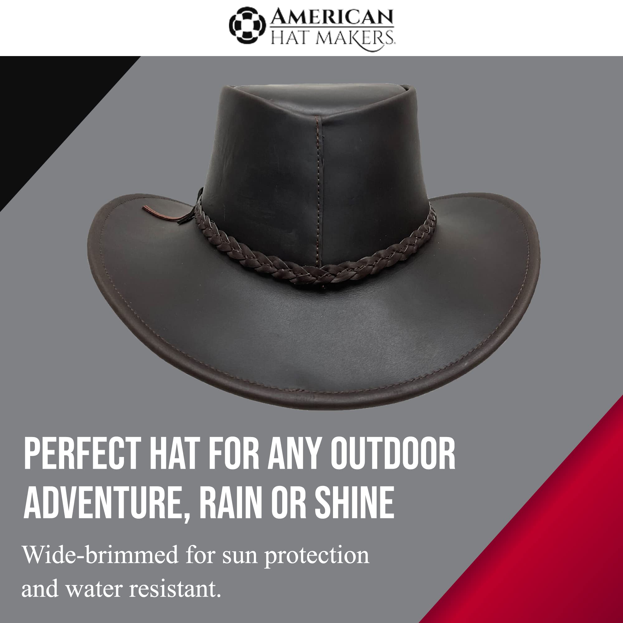 American Hat Makers Leather Bushman Outback Hat, Leather Hats for Men & Women Brown