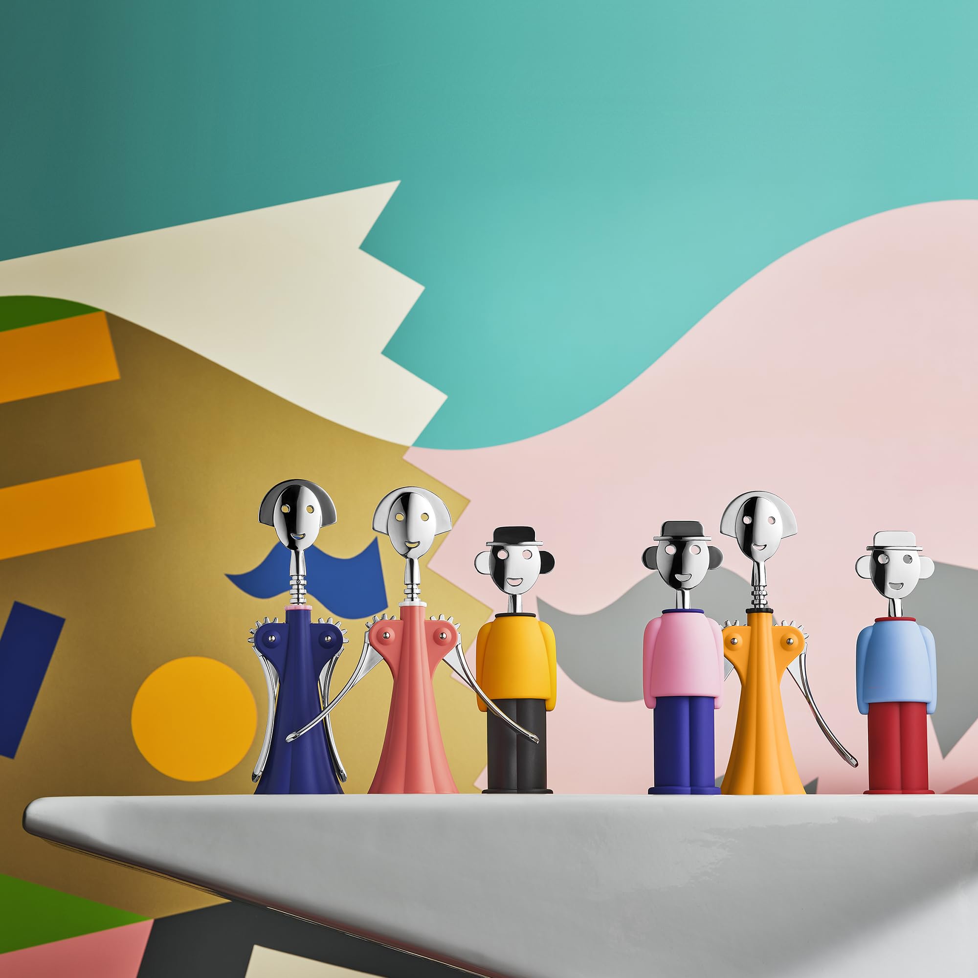 Alessi AM23 PAZ - Alessandro M. Corkscrew in thermoplastic resin, pink and blue and chrome plated zamak.