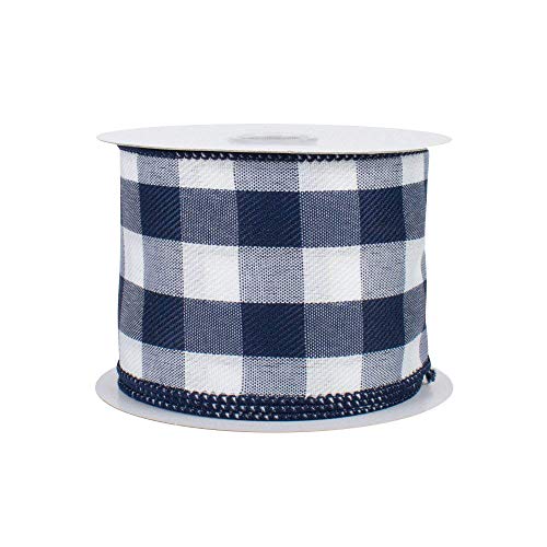 Navy Blue Plaid Wired Ribbon - 2 1/2" x 10 Yards, Summer, Fall, Christmas, Birthday, Wedding Decor, Father's Day, Baby Shower, Farmhouse Decor, Easter, Spring Decor