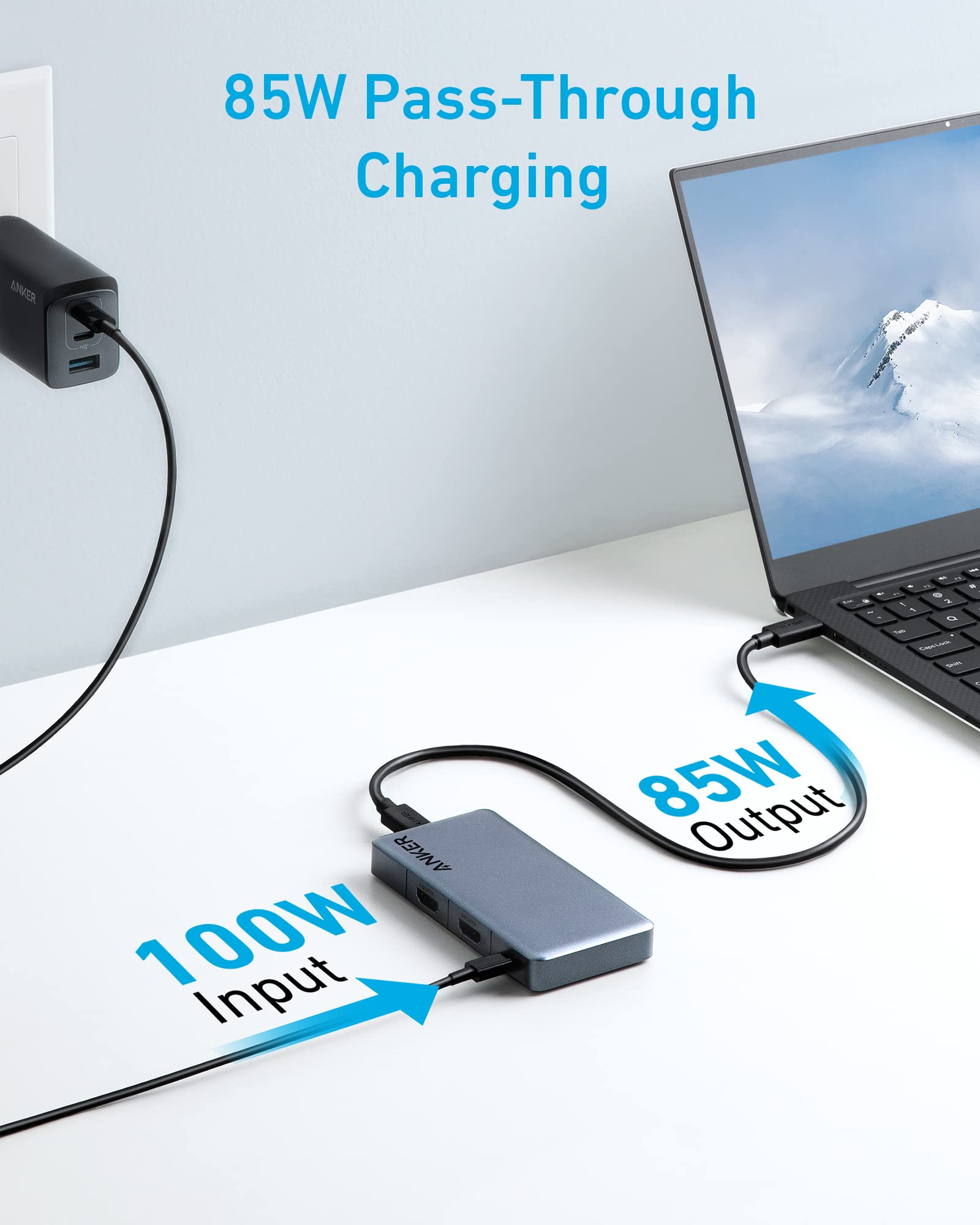 Anker USB C Hub, 343 USB C Hub (7-in-1, Dual 4K HDMI) with 100W Power Delivery, Dual 4K HDMI Ports, a USB-C Upstream Port New Nylon USB C to USB C Cable (6ft, 2Pack), 60W(3A) USB C Cable
