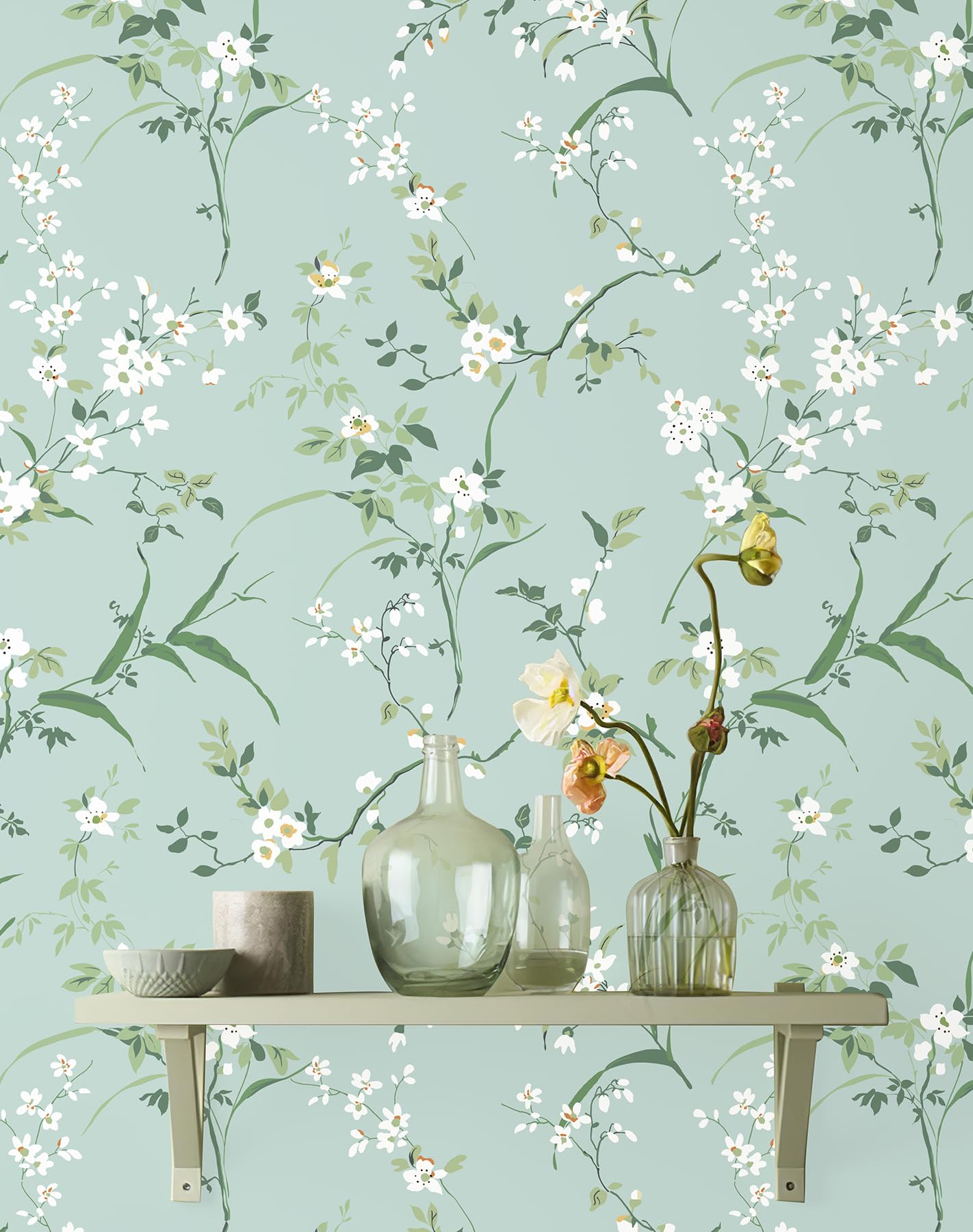 Peel and stick Wallpaper Farmhouse Wild Floral Peel and stick Wallpaper French Peel and Stick Wallpaper Blue Wallpaper for Bedroom Stick on Wallpaper Cabinets Contact Paper (Soft Blue, 17.7" X 78.74")