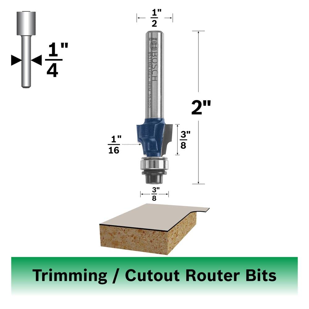 Bosch 85316M 1/2 in. x 3/8 in. Carbide-Tipped Smooth-Edge Laminate Trim Router Bit