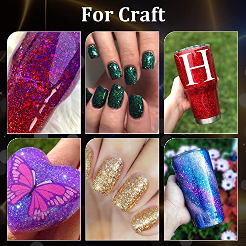 Holographic Chunky Glitter 50g Pink Body Glitter with Multi-Shapes 50g/1.76oz Sparkle Glitter for Body Face Eye Hair Makeup Glitter for Resin Project+Quick Dry Makeup Glue
