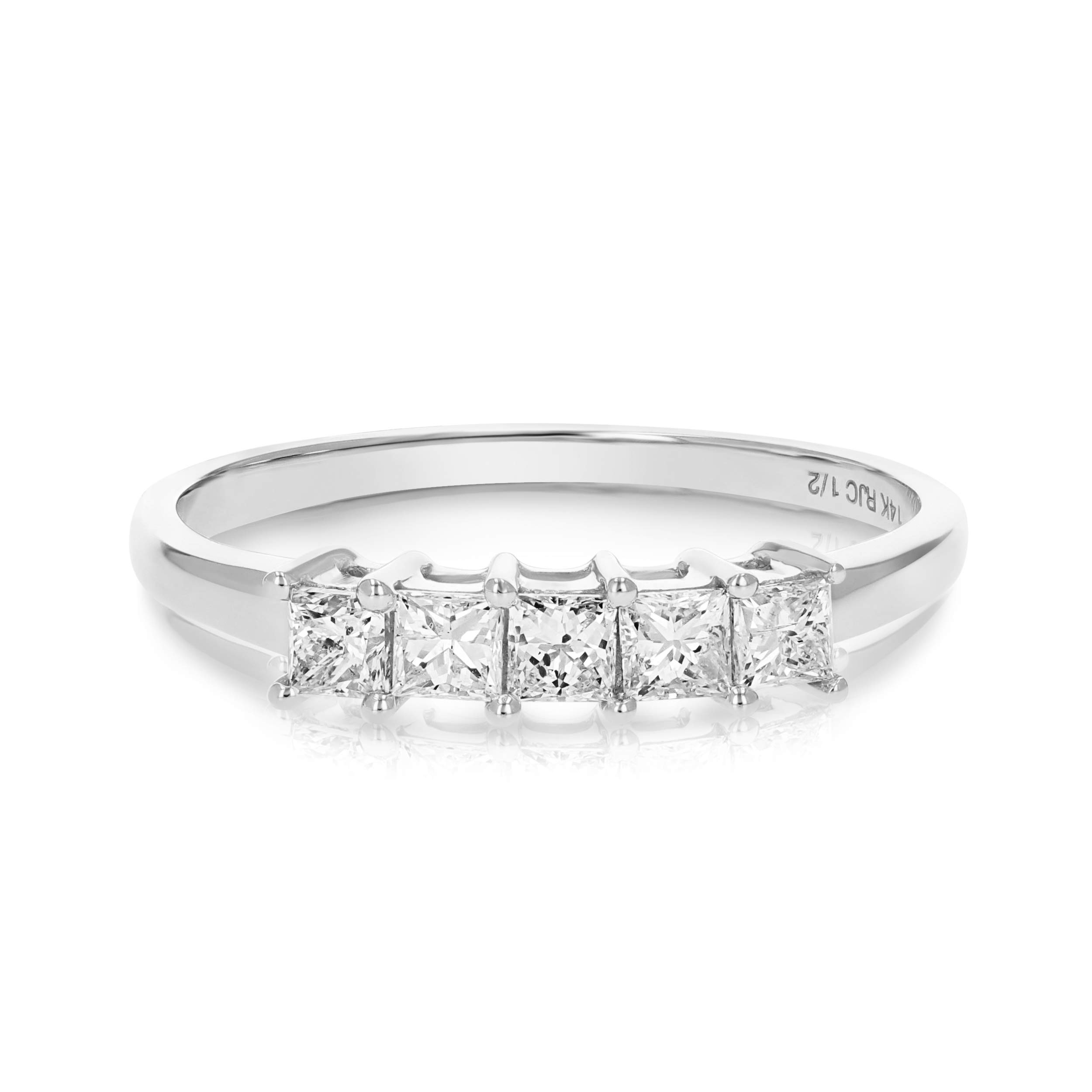 VIR JEWELS 1/2 cttw Engagement Ring, Princess Cut Diamond Engagement Ring in 14K White Gold 5 Stones, Size 7.5