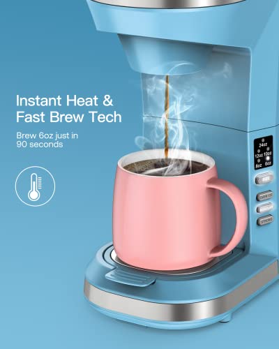 Hot and Iced Coffee Maker for K Cups and Ground Coffee, 4-5 Cups Coffee Maker and Single-serve Brewers, with 30Oz Removable Water Reservoir, 6 to 24Oz Cup Size, Pot and Tumbler Not Included, Blue