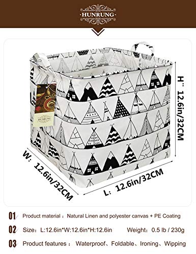 HUNRUNG Square Storage Bins Nursery Hamper Canvas Laundry Basket Foldable with Waterproof Nursery Boxes for Shelves/Gift Baskets/Toy Organizer/Children Room Decor(Square-Tent)