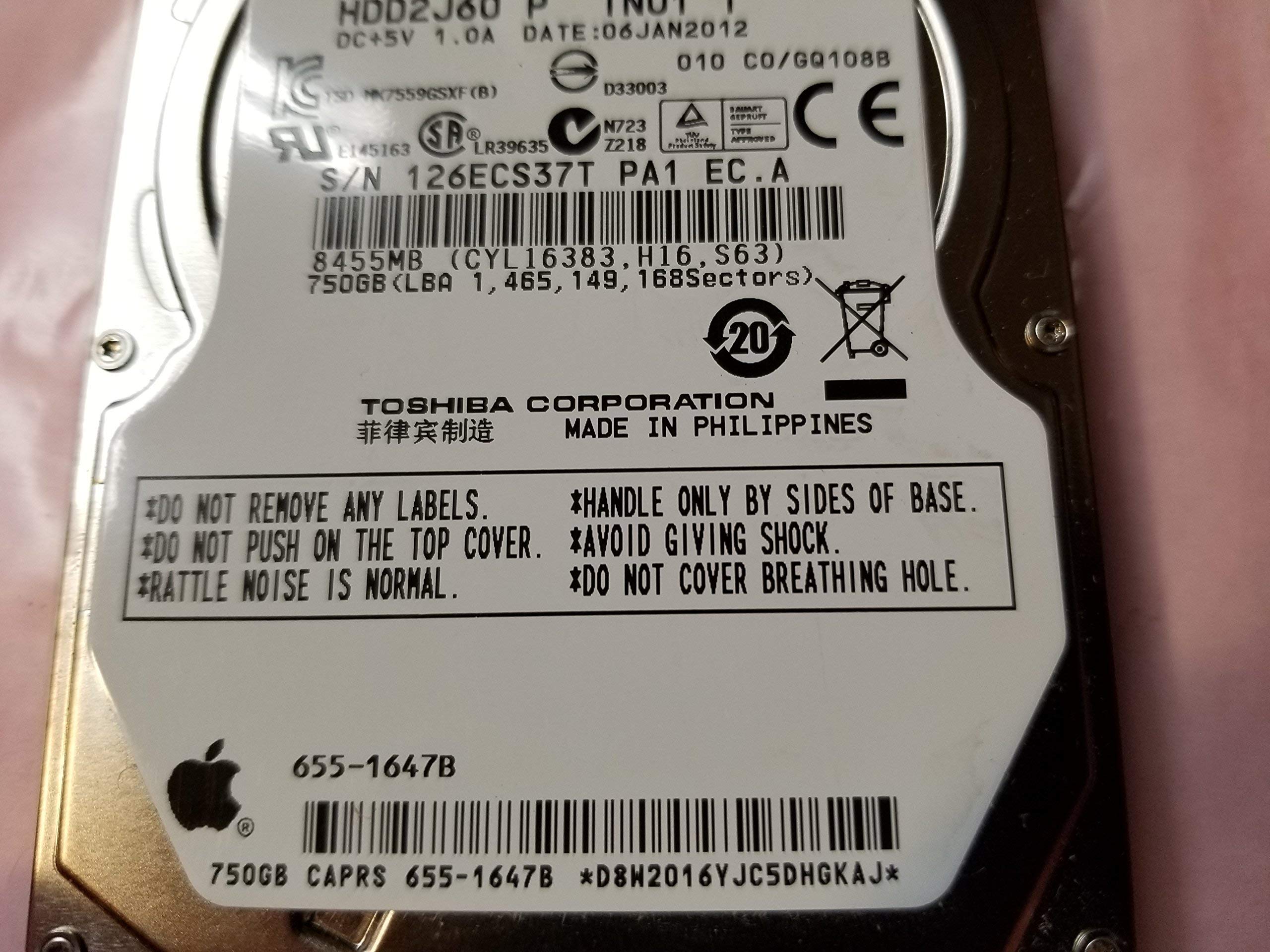 MK7559GSXF, C0/GQ108B, HDD2J60 P TN01 T, Toshiba 750GB SATA 2.5 Hard Drive (Certified Refurbished)