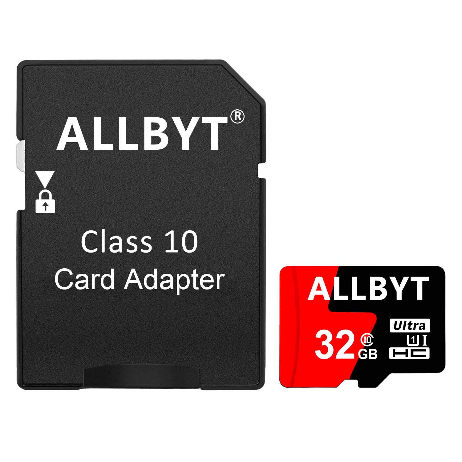 ALLBYT TF Memory Card 32GB Class 10,TF Card with Adapter, Memory Card Flash Card Compatible Smartphone, Tablets, DSLR and HD Camcorder (Black/Red)