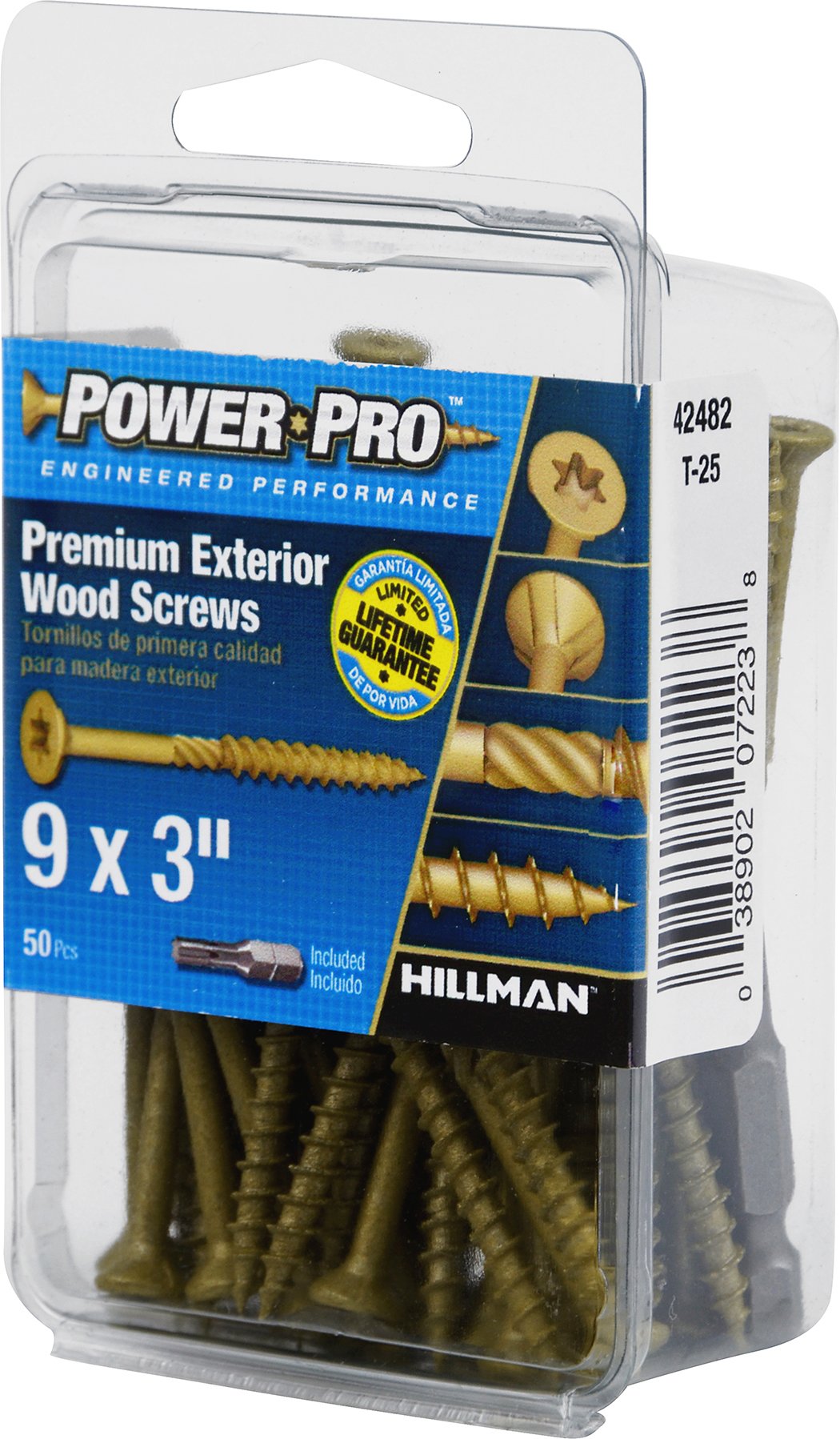 Hillman 42482 Power Pro Premium Exterior Wood Screw, 9 X 3-Inch, 50 Pack