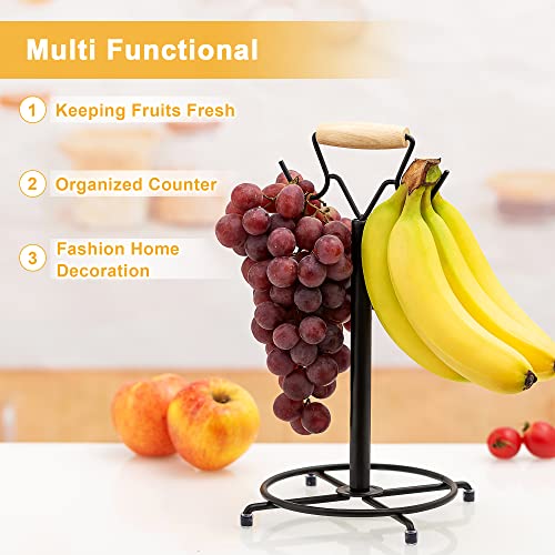 ETECHMART Banana Holder Stand,Modern Banana Hanger Tree with Double Hook Stable Fresh Fruit Grape Keeper For Kitchen Organizer Countertop Storage(Black)