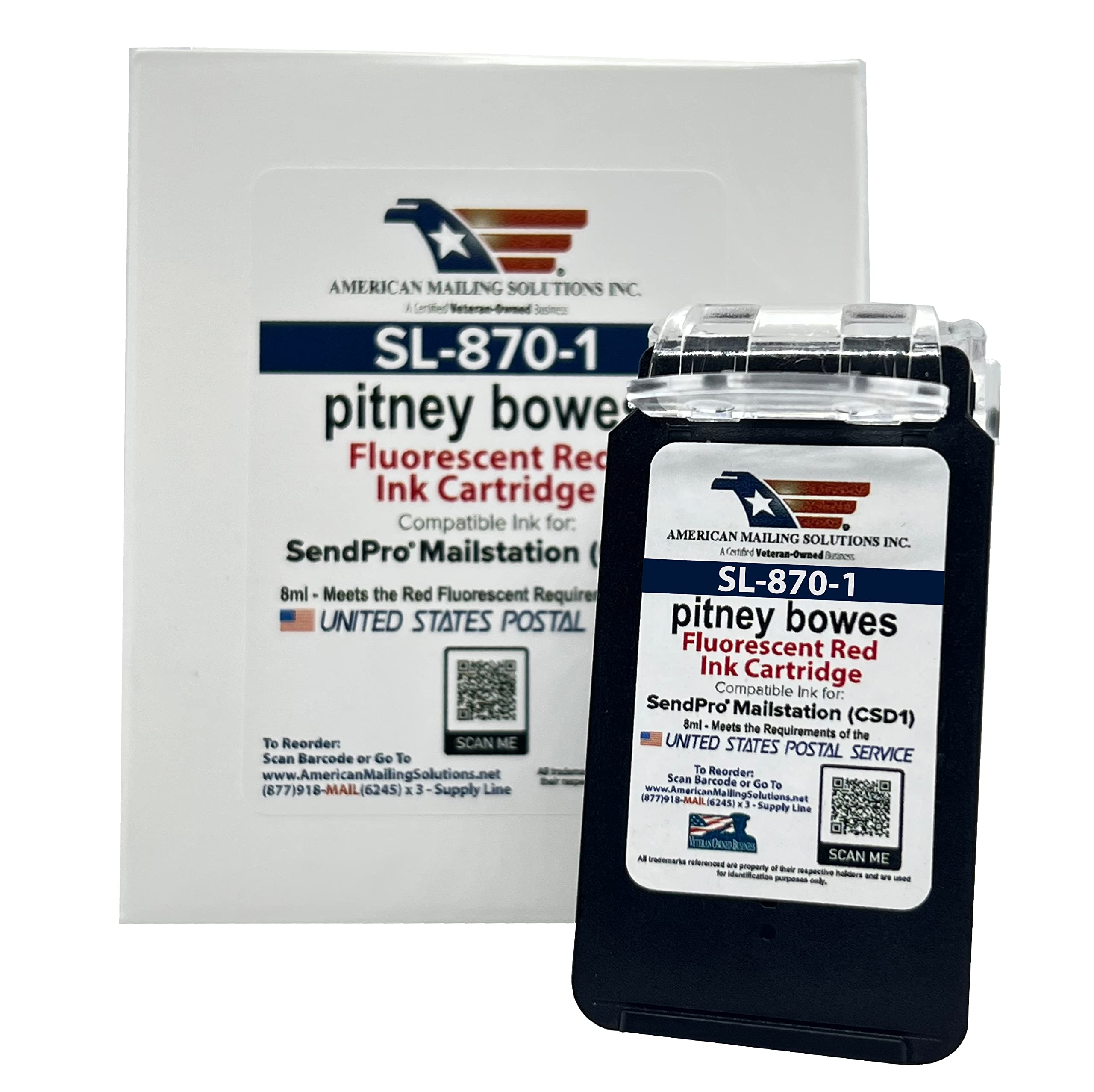AMERICAN MAILING SOLUTIONS INC. | 1-Pack | PB SL-870-1 Red Ink Cartridge Replacement for The PB SendPro Mailstation Series Postage Meter (CSD1) Machine, 8ml