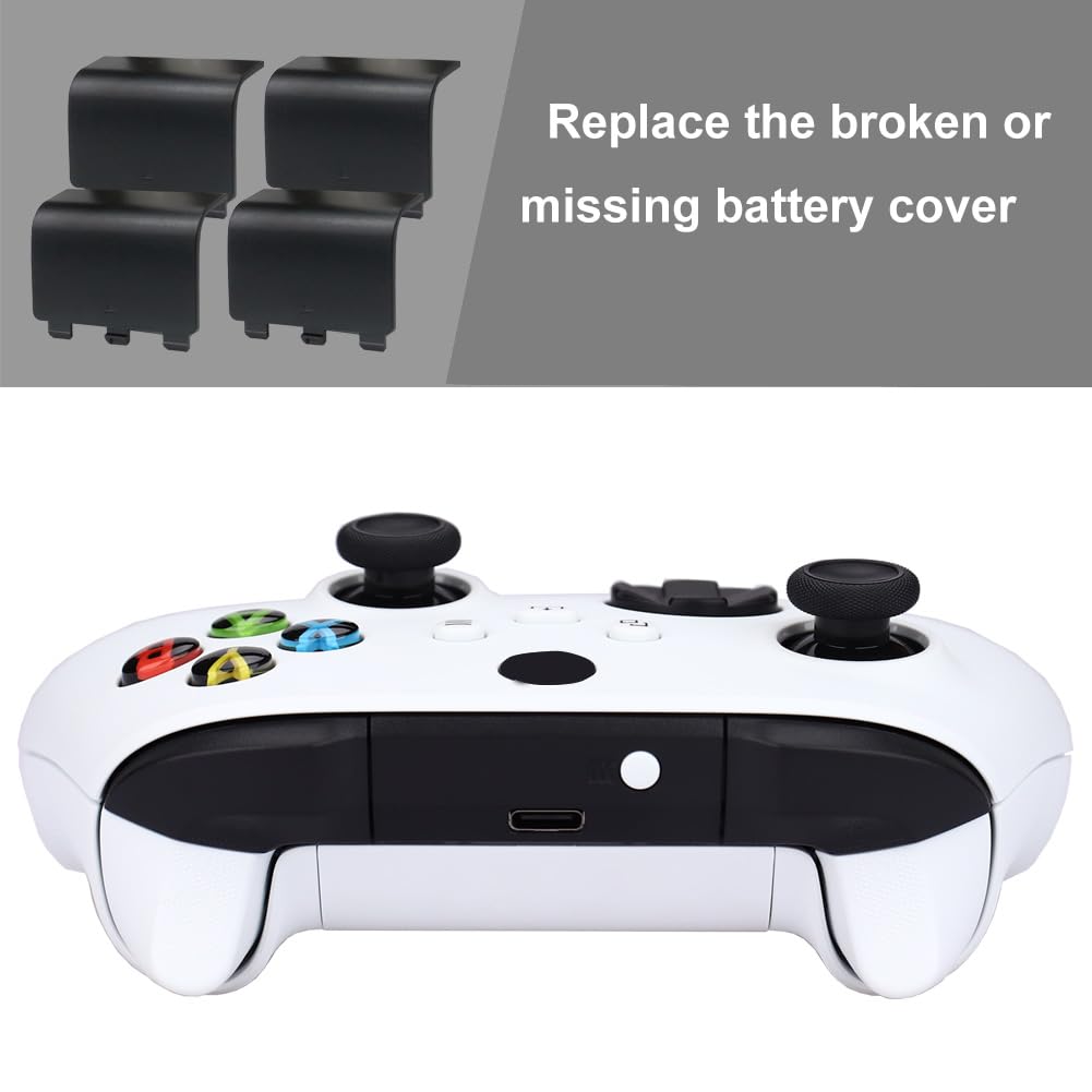 Aosai Battery Cover for Xbox Series X, for Xbox Series S Controller, Replacement Battery Back Door Lid for Xbox Core Controller, Batteries Caps Shell Repair Part for Xbox Series X/S (4Pcs Black)