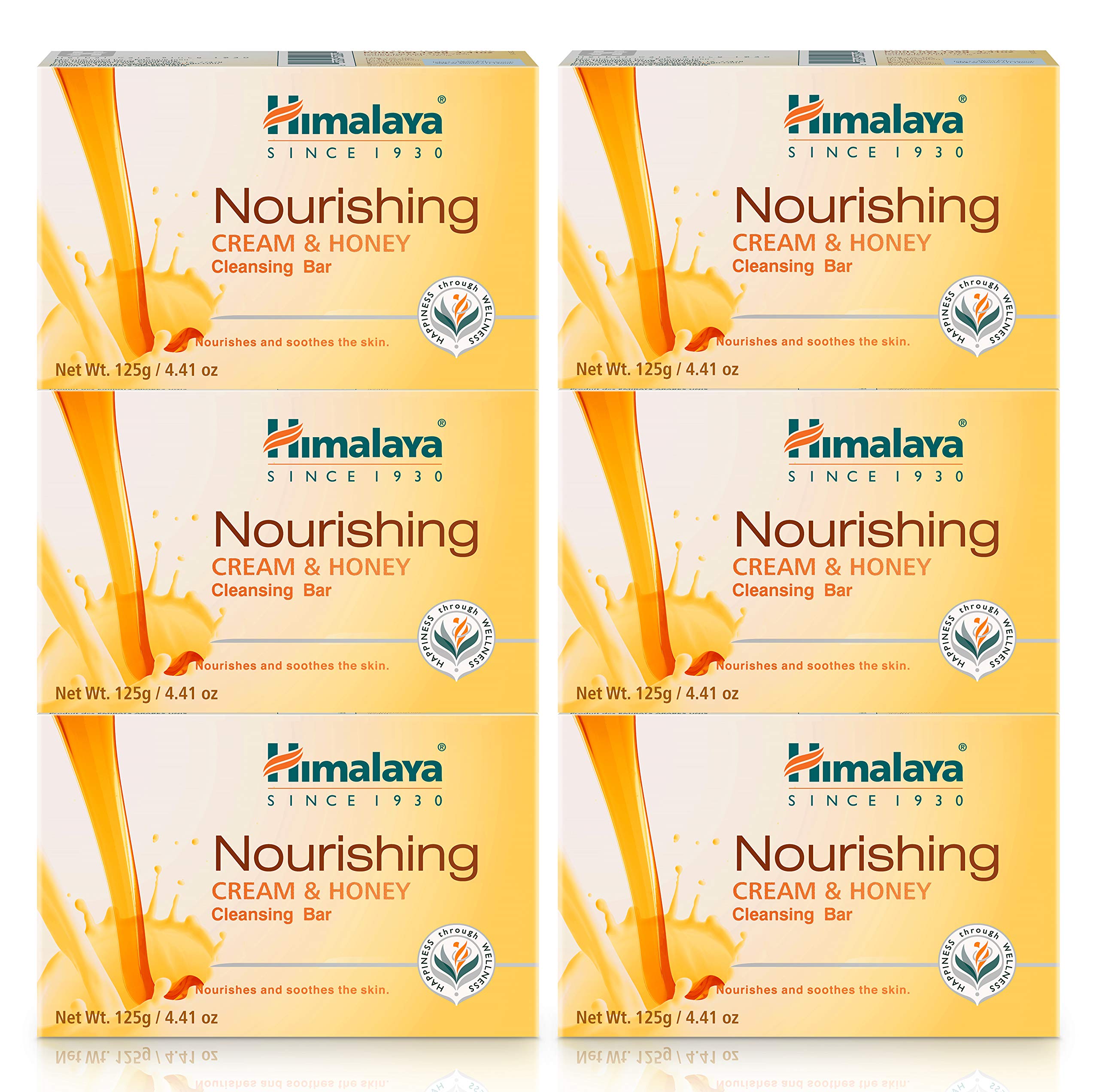 Himalaya Nourishing Cream & Honey Cleansing Bar, Face and Body Soap for Soft Skin, 4.41 oz, 6 Pack