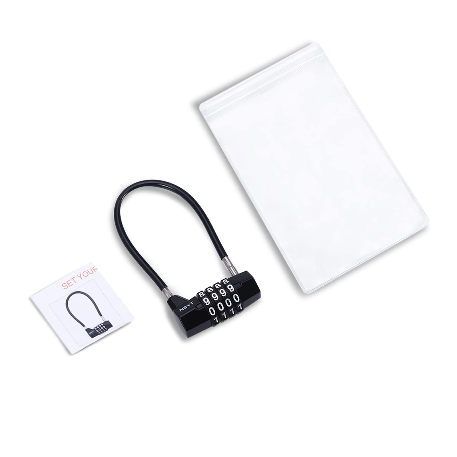 Ankilo Newest 4 Digit Combination Padlock with Steel Cable Rope, Long Shackle Combination Lock Waterproof Gate Lock, Resettable Code Lock for Schools, Fences, Luggages, Garages, Locker, Black