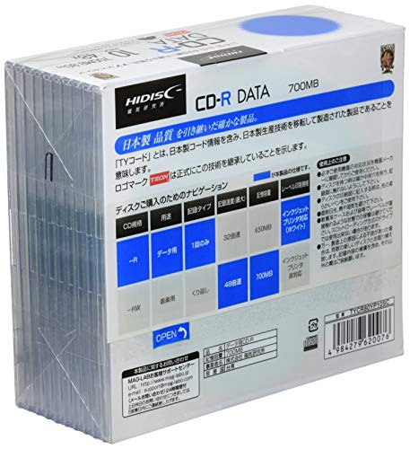 HI-DISC TYCR80YP10SC CD-R Data 48x Speed, 700MB, 0.2 inch (5 mm) Slim, 10 Sheets