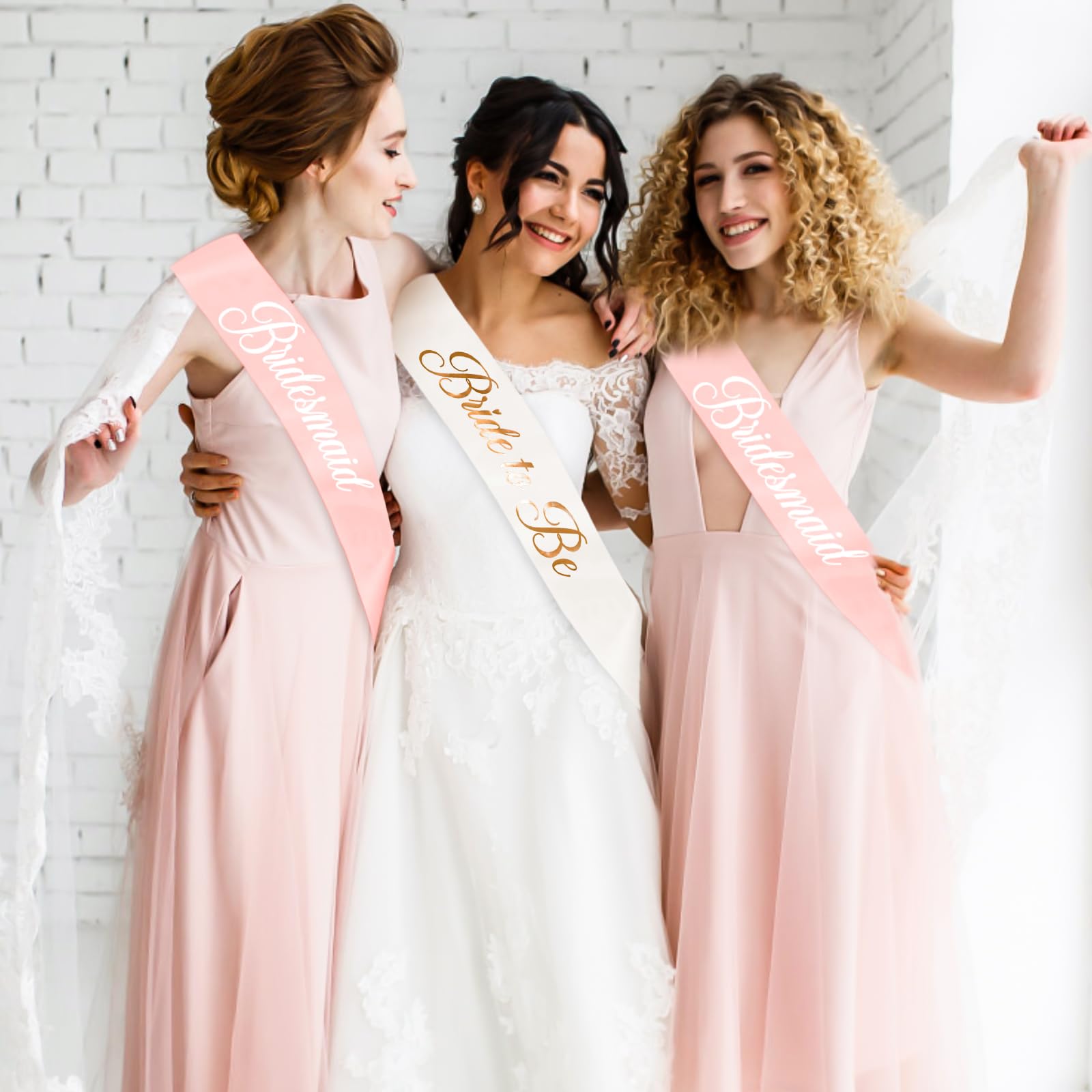 Bachelorette Sashes - Bachelorette Party Set 1 White Bride to Be Sash and 6 Pink Bridesmaid Sashes for Bride to be favors, Bridal Shower Wedding Decorations(7pcs)