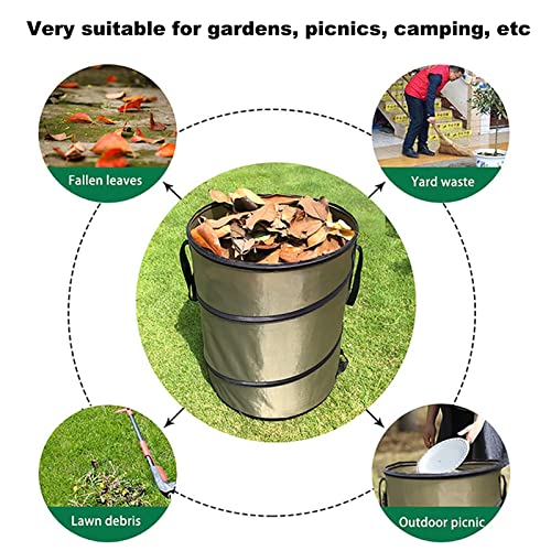 Collapsible Trash Can, 30 Gallon Large Collapsible Pop Up Recycling Leaf Bag Reusable Camping Trash Can with Handles, Waterproof and Tear Resistance, for Camping, Laundry, Storage, Garden (Green)