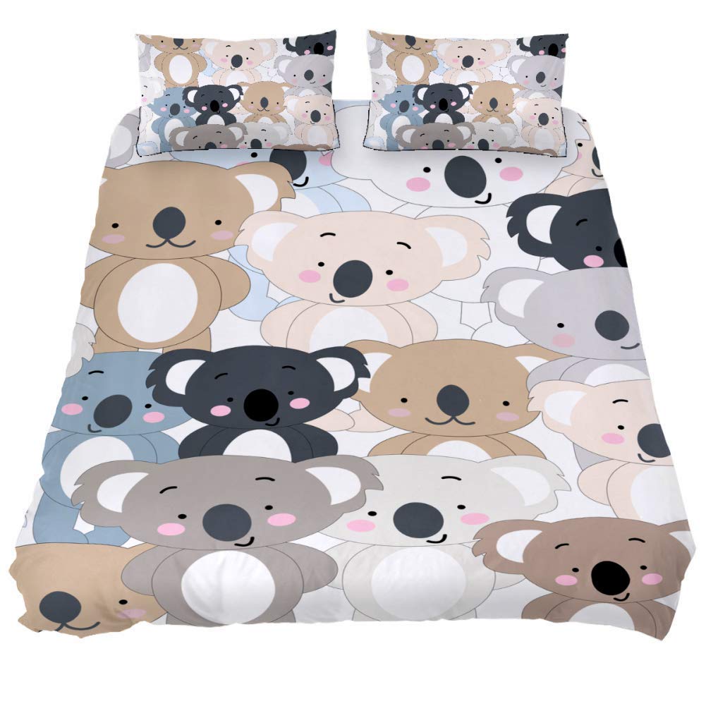 AISSO Dragon Sword 3 Pieces Duvet Cover Set Queen Cute Koala Bear Breathable Comforter Cover Set with Zipper Closure