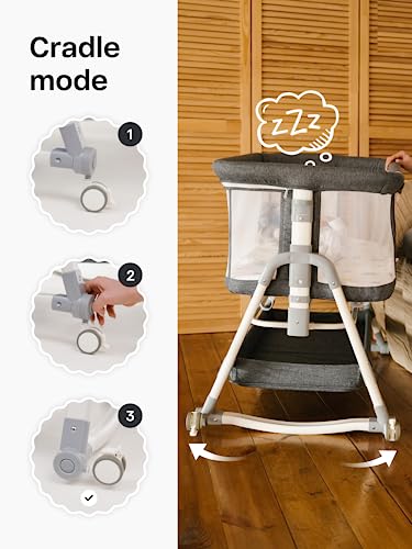 Earth&ME Baby Bassinet Bedside Sleeper with Rocking - All Mesh Portable Bedside Crib for Safe Co-Sleeping, Storage Basket and Wheels, Adjustable Height, Includes Travel Bag, Mosquito Net
