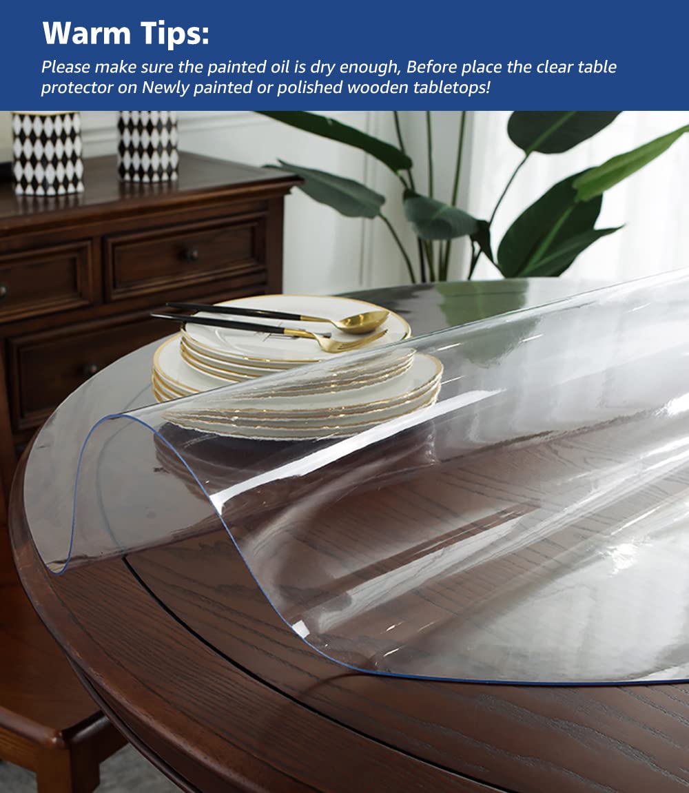 42 Inch Round Clear Plastic Table Protector for Dining Room Table PVC Tablecloth Protective Cover Pad Wood Furniture Vinyl Desk Blotter Mats Table Runner Pad for Kitchen Countertop Coffee Table