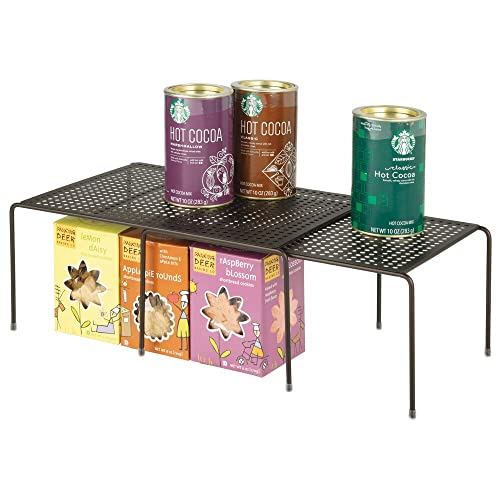 mDesign Adjustable Metal Kitchen Cabinet, Pantry, Countertop Organizer Storage Shelves: Expandable - 2 Piece Set - Durable Steel, Non-Skid Feet - Bronze