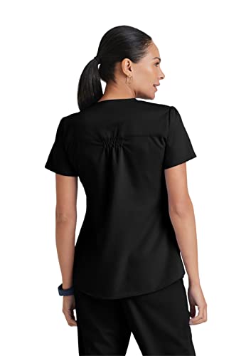 Grey's Anatomy Women's Two Pocket V-Neck Scrub Top with Shirring Back, Black, Medium