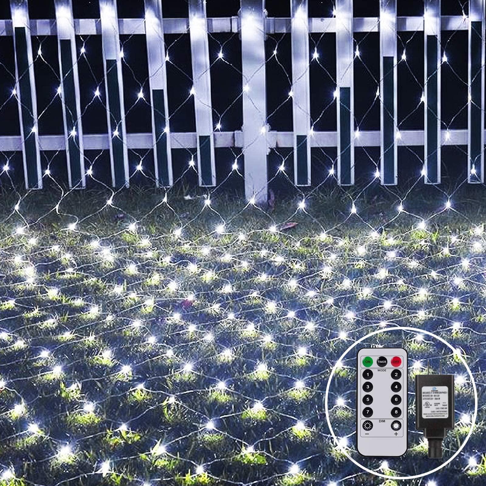 Apatner Outdoor Net Mesh Lights Bushes Lights Plug in Outside Tree Light 9.8ft x 6.6ft 200 LED Connectable for Curtain Garden Yard Balcony, 8 Mode with Remote(White)
