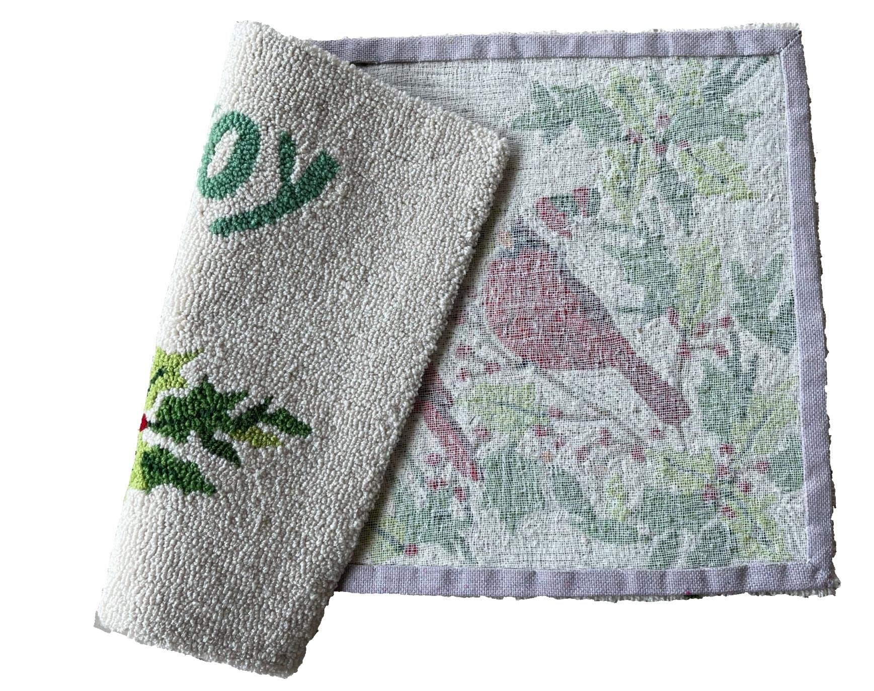 EZ.enjoy Winter Cardinal on Branch Holly Berries Joy Hand-Hooked Accent Rug 28.5 X 17 Inches for Holiday Christmas Home Decor
