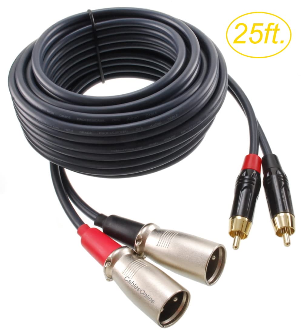 CablesOnline 25ft Dual XLR 3C Male to 2-RCA Male Pro-Audio Grade Stereo Audio Cable, XR-A225B