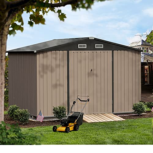 Aoxun Outdoor Shed - 10 x 8 ft Storage Sheds Galvanized Metal Shed with Air Vent and Slide Door, Tool Storage Shed Bike Shed, Tiny House Garden Tool Storage Shed for Backyard Patio Lawn (Floor Frame)