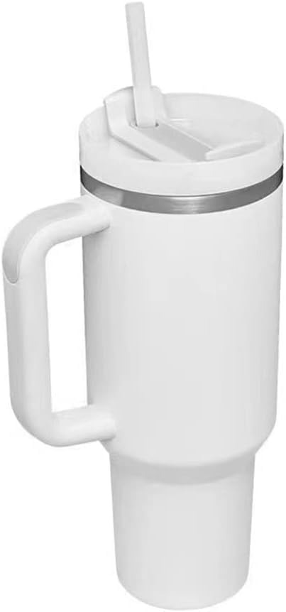 7DAY'S Stainless Steel Water Bottle with Handle and Straw Lid - 40 oz Reusable Tumbler for Hot and Cold Beverages (White, 40)