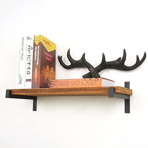 OVOV 2 Pcs Steel Heavy Duty Shelf Brackets Wall Mounted Industrial Metal Shelf Supports Matte Black 12 Inches